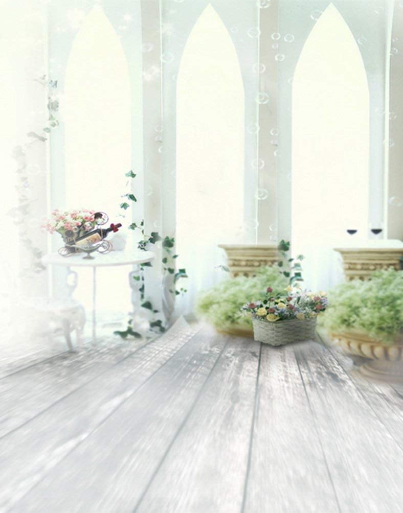 ABPHOTO Polyester White Hall Flowers Wooden Floor Photography Backdrops ...