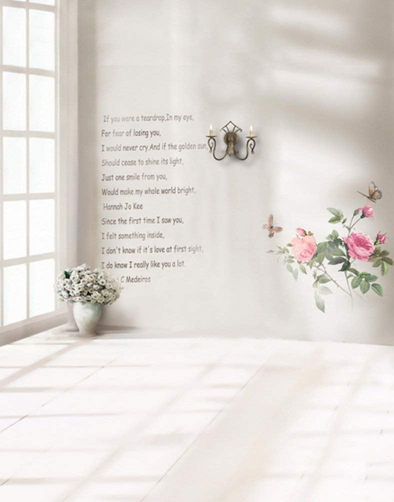 ABPHOTO Polyester White Room Flower Poem Photography Backdrops Photo ...
