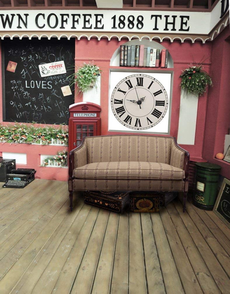 ABPHOTO Polyester Wooden Floor Coffee Shop Photography Backdrops Photo ...