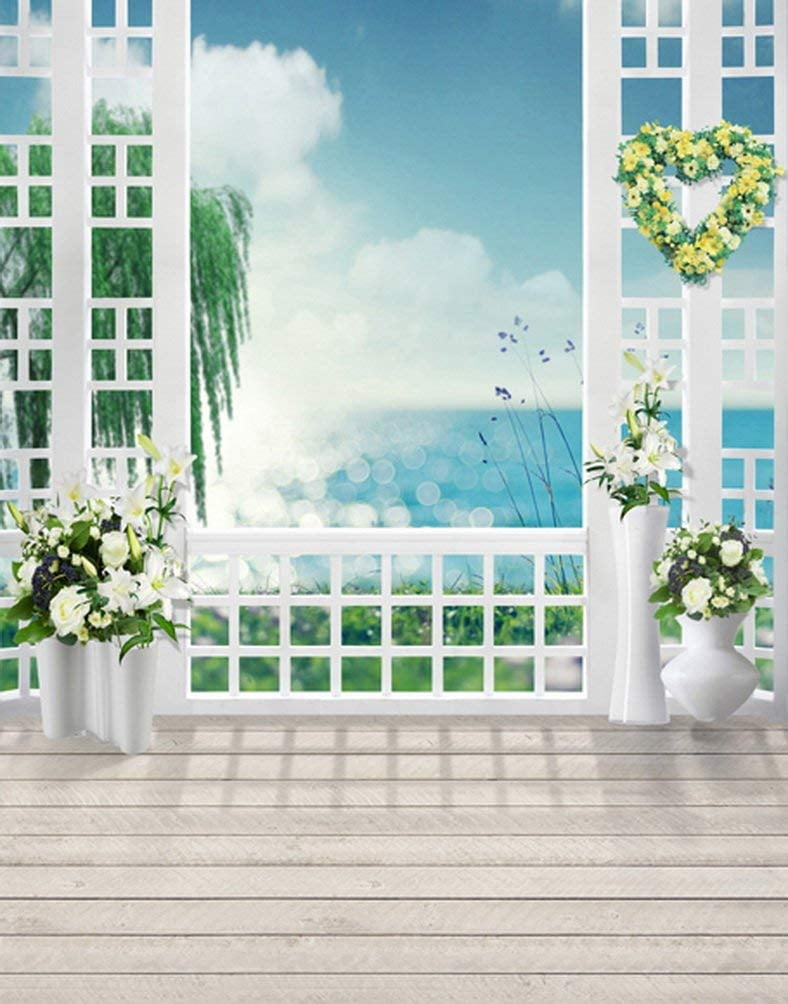 ABPHOTO Polyester Wooden Floor Flowers Photography Backdrops Photo ...