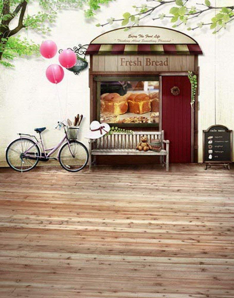 ABPHOTO Polyester Wooden Floor Fresh Bread Shop Scene Bicycle Studio ...