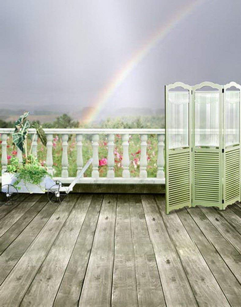 ABPHOTO Polyester Wooden Floor Rainbow Flwowers Screen Photography ...