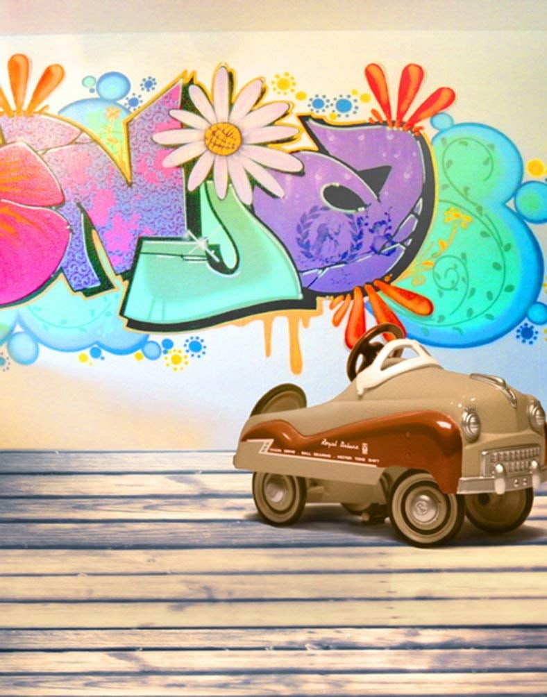ABPHOTO Polyester Wooden Floor Vintage Car Graffiti Photography ...