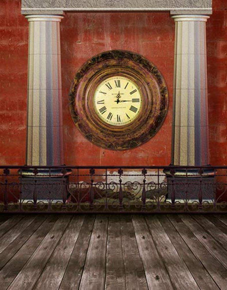 ABPHOTO Polyester Wooden Floor Vintage Clock Photography Backdrops ...