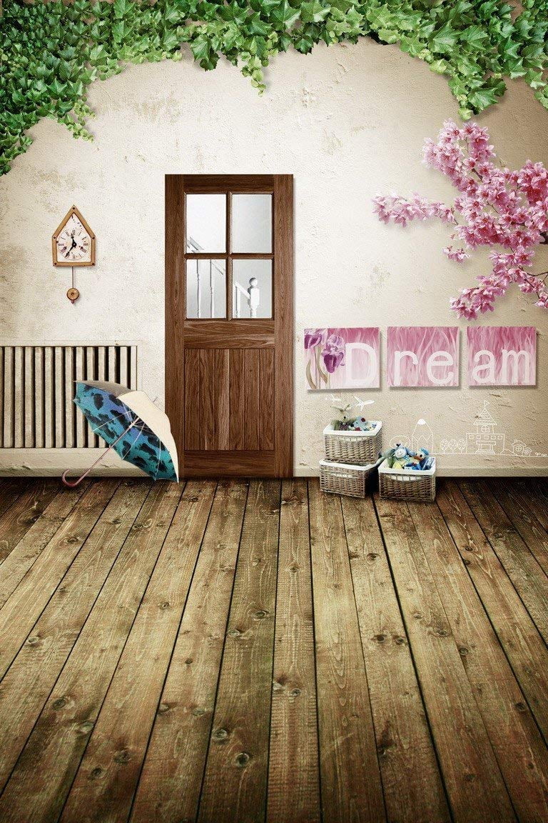 ABPHOTO Polyester Wooden Floor Wall Door Vintage Studio Photography ...