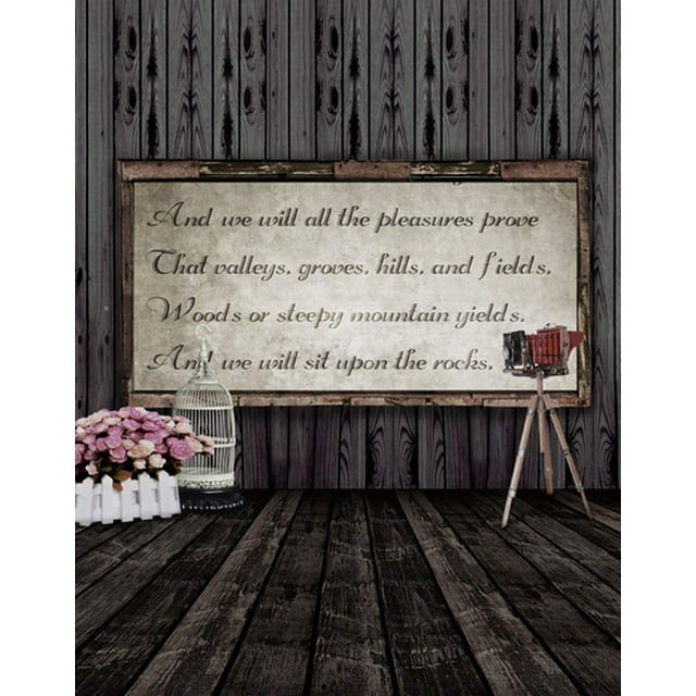 ABPHOTO Polyester Wooden Floor Wall Poem Flowers Photography Backdrops ...