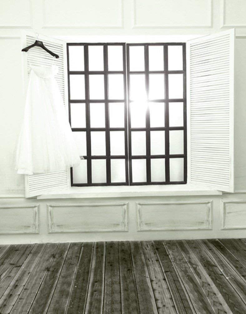 ABPHOTO Polyester Wooden Floor White Window Photography Backdrops Photo ...