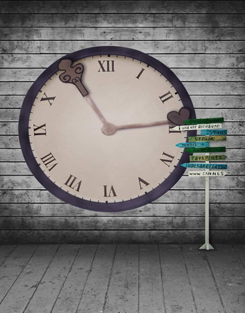 ABPHOTO Polyester Wooden Wall Floor Clock Photography Backdrops Photo ...