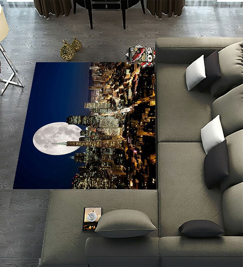 ABPHQTO A Full Moon Over An Urban Metropolis Area Rugs 6 x 9ft Floor ...