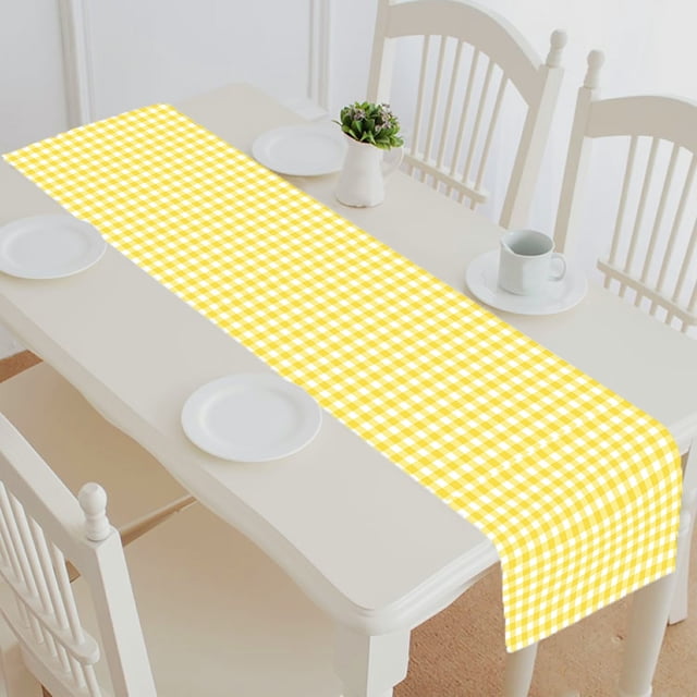 ABPHQTO A Pastel Yellow Gingham Table Runner Placemat Tablecloth For ...