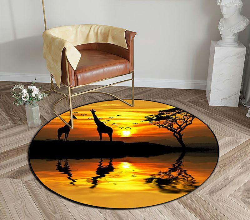 ABPHQTO African Sunset Round Area Rugs Diameter 3.3 x 3.3ft Floor ...