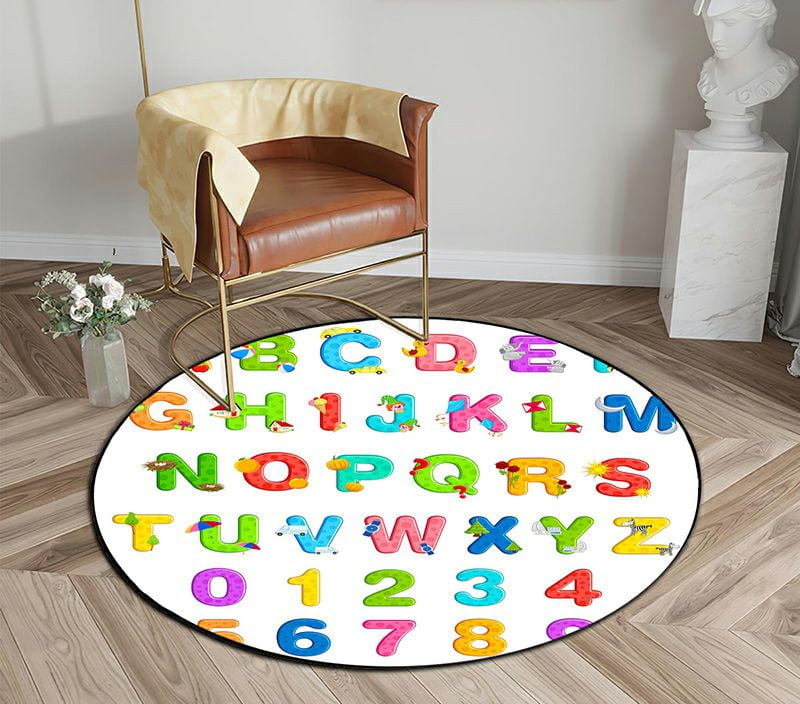 ABPHQTO Alphabet Set With Associate Objects And Number Round Area Rugs ...