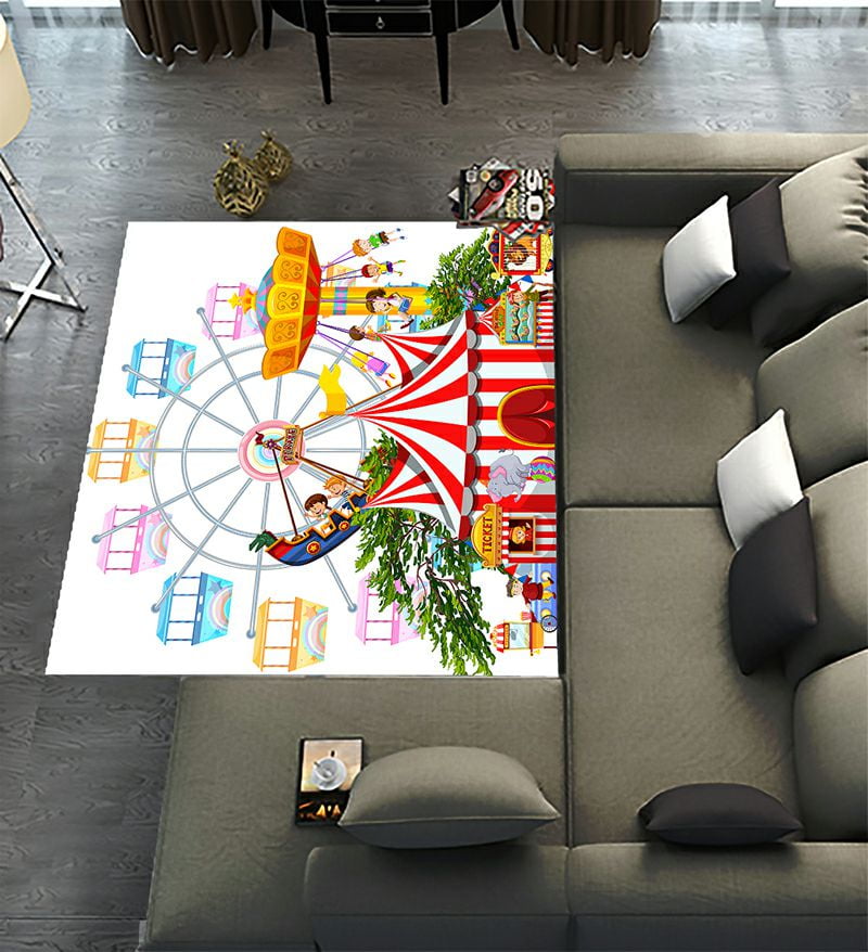 ABPHQTO Amusement Park Scene Many Rides Area Rugs 2 x 3ft Floor Carpet ...