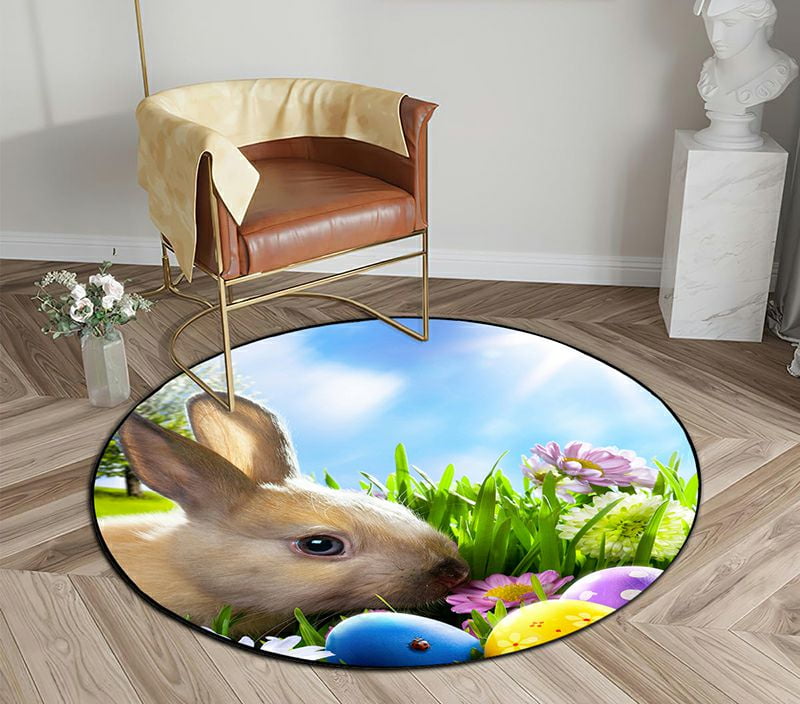 ABPHQTO Art Little Easter Bunny And Easter Eggs Green Grass Round Area ...