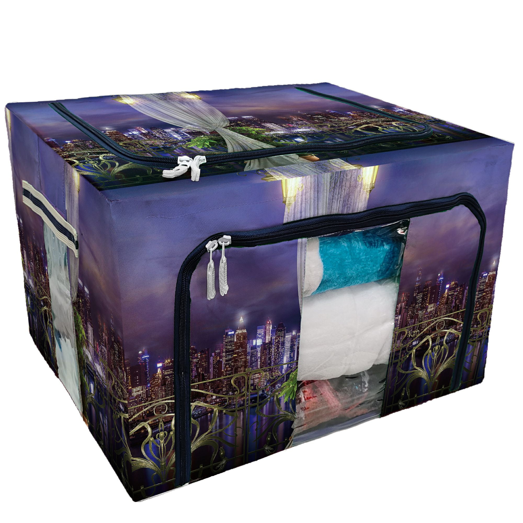 ABPHQTO Balcony City Skyline At Night Storage Bag Clear Window Storage ...