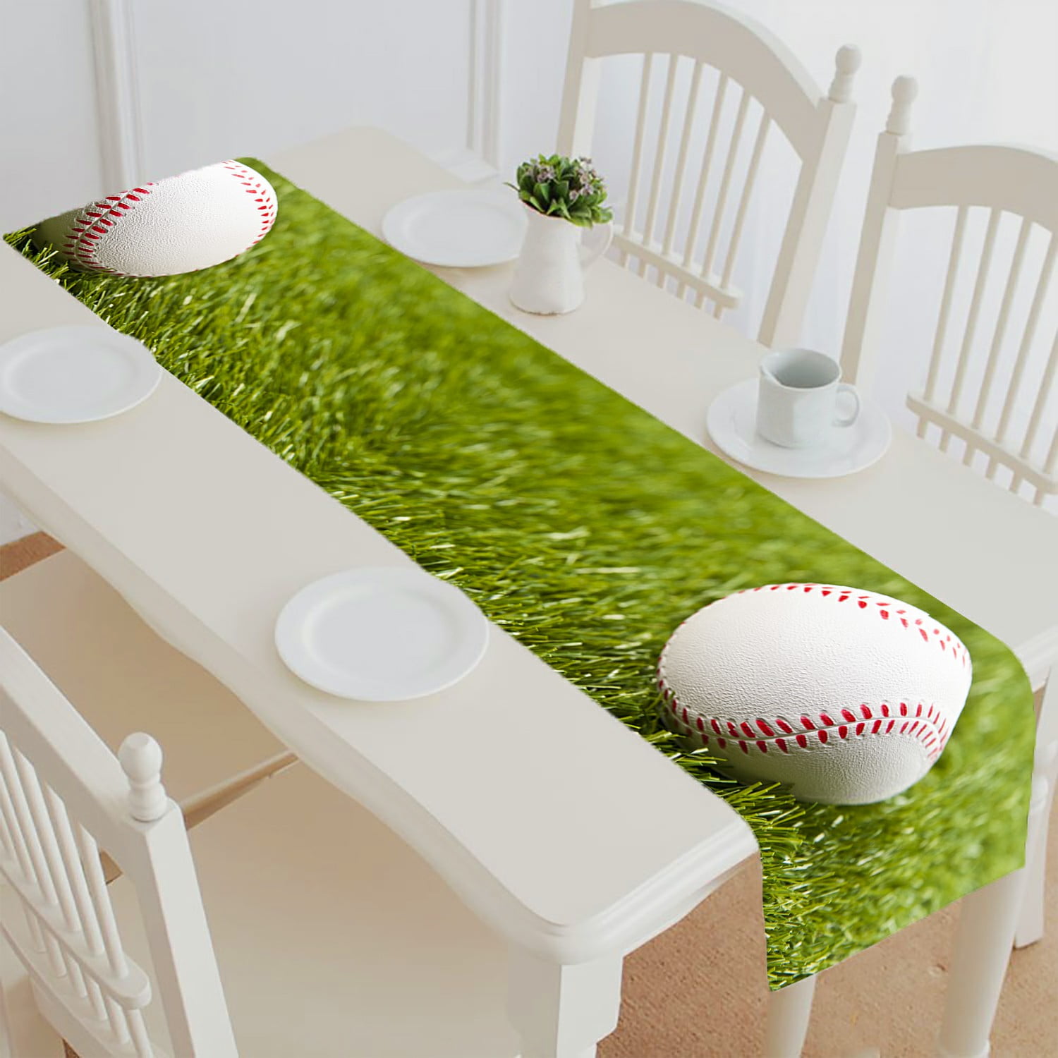 ABPHQTO Baseball On The Fake Green Grass Table Runner Placemat ...