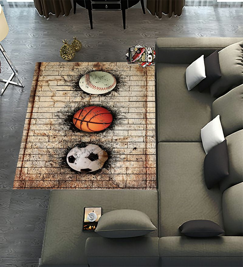 ABPHQTO Basketball Baseball Soccer Ball Embedded Brick Wall Area Rugs 4 ...