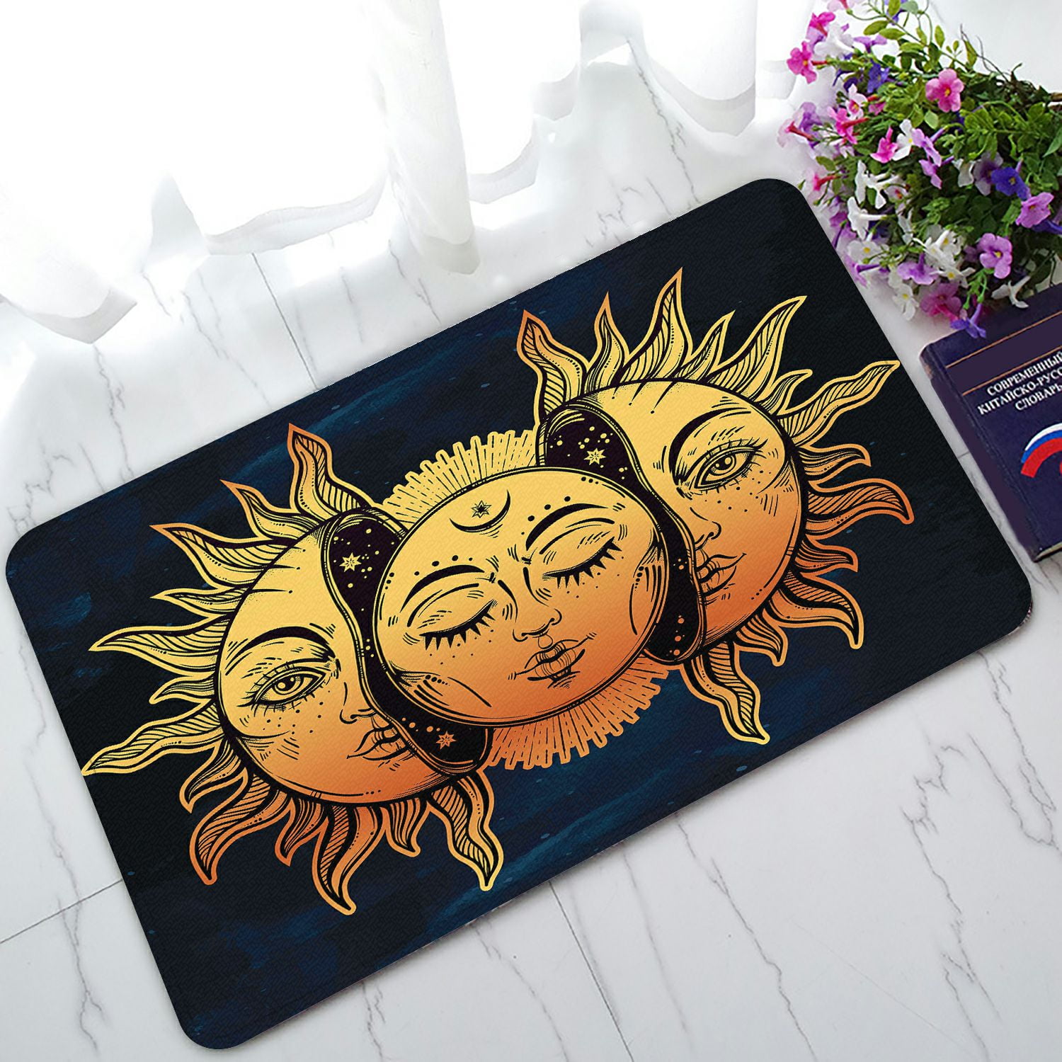 ABPHQTO Beautiful Moon And Sun With Faces Doormat Entrance Rug Area Rug ...
