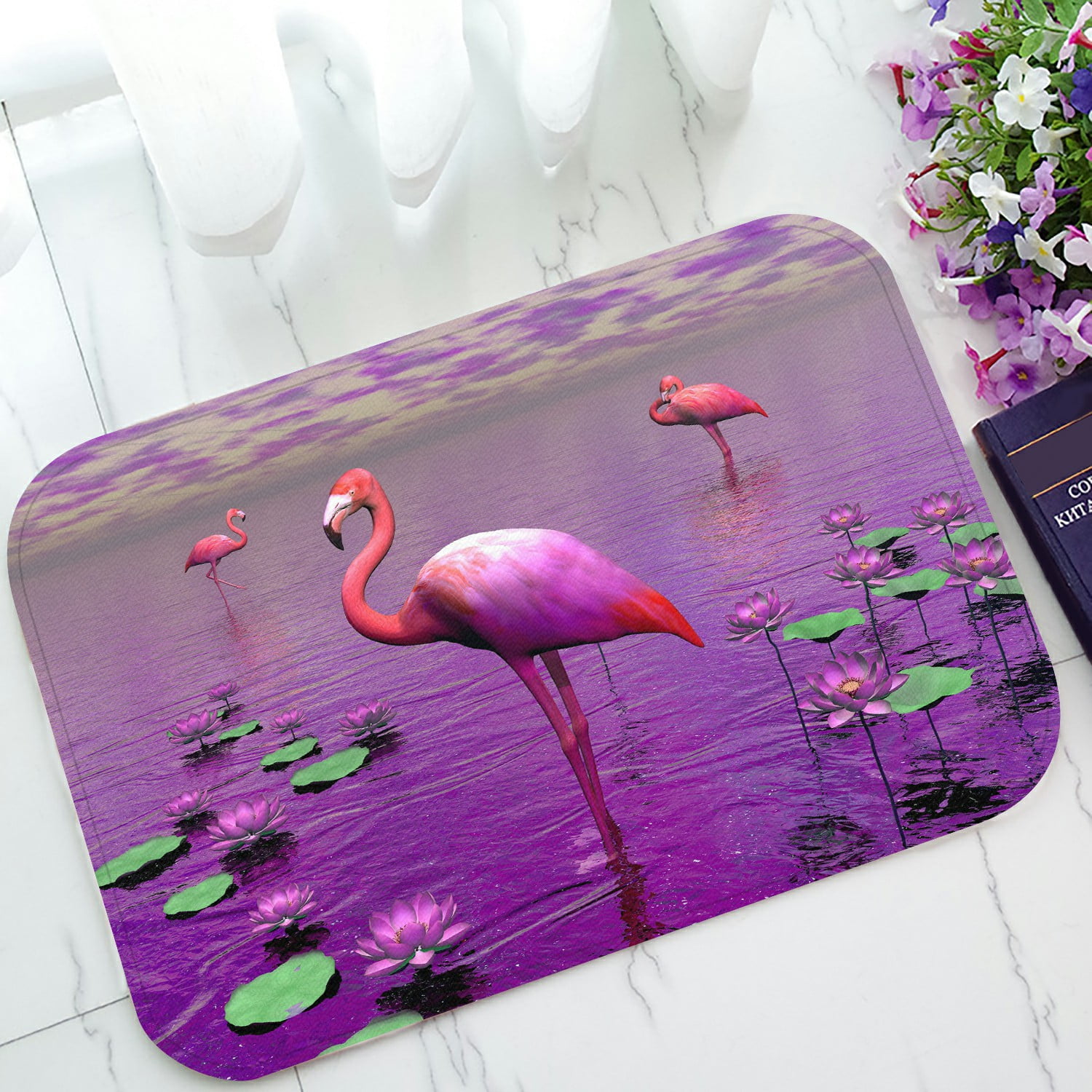 ABPHQTO Beautiful Pink Flamingos Water Lilies Violet Sky Doormat ...