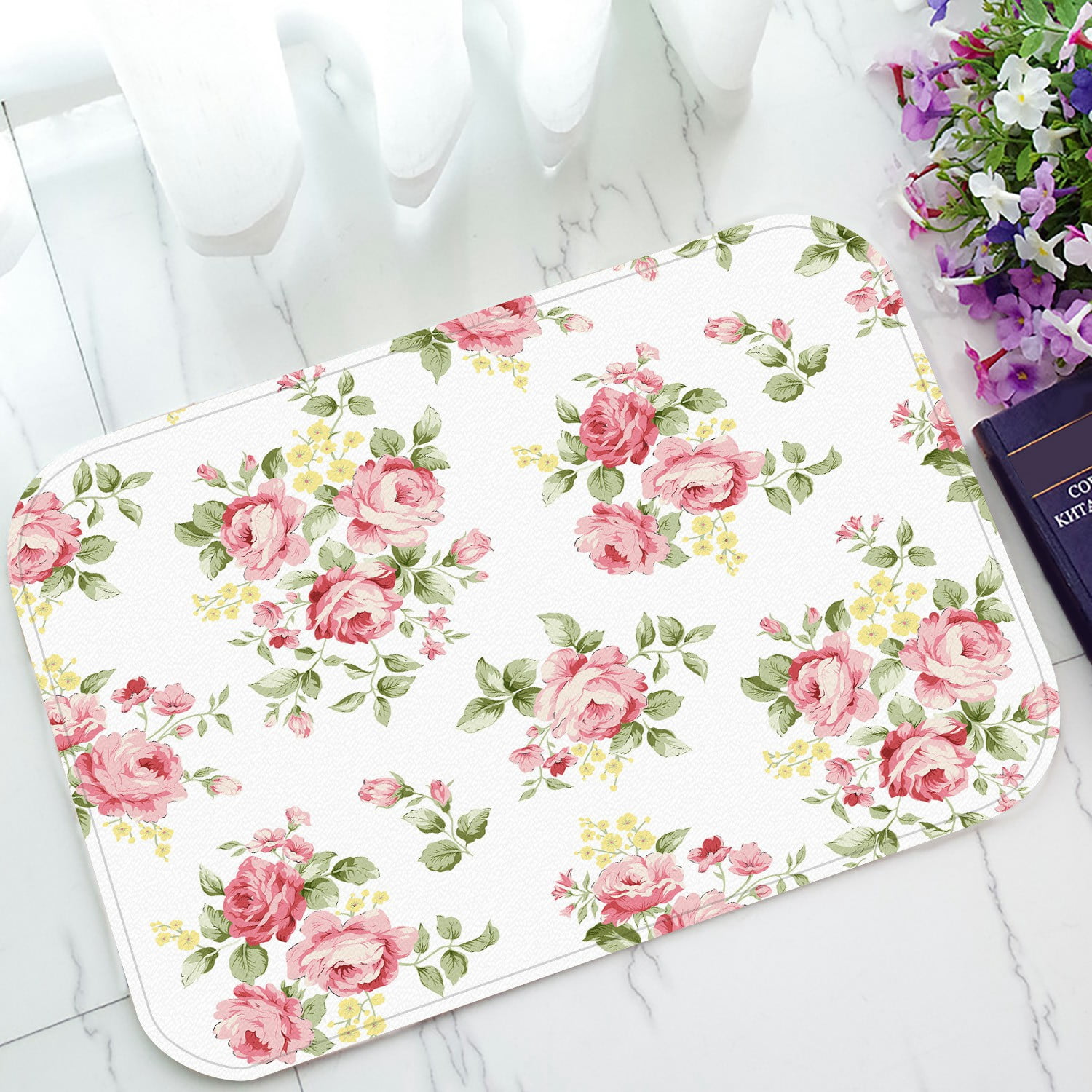 ABPHQTO Beautiful Rose Flower Pattern Little Floral Bouquet Doormat ...