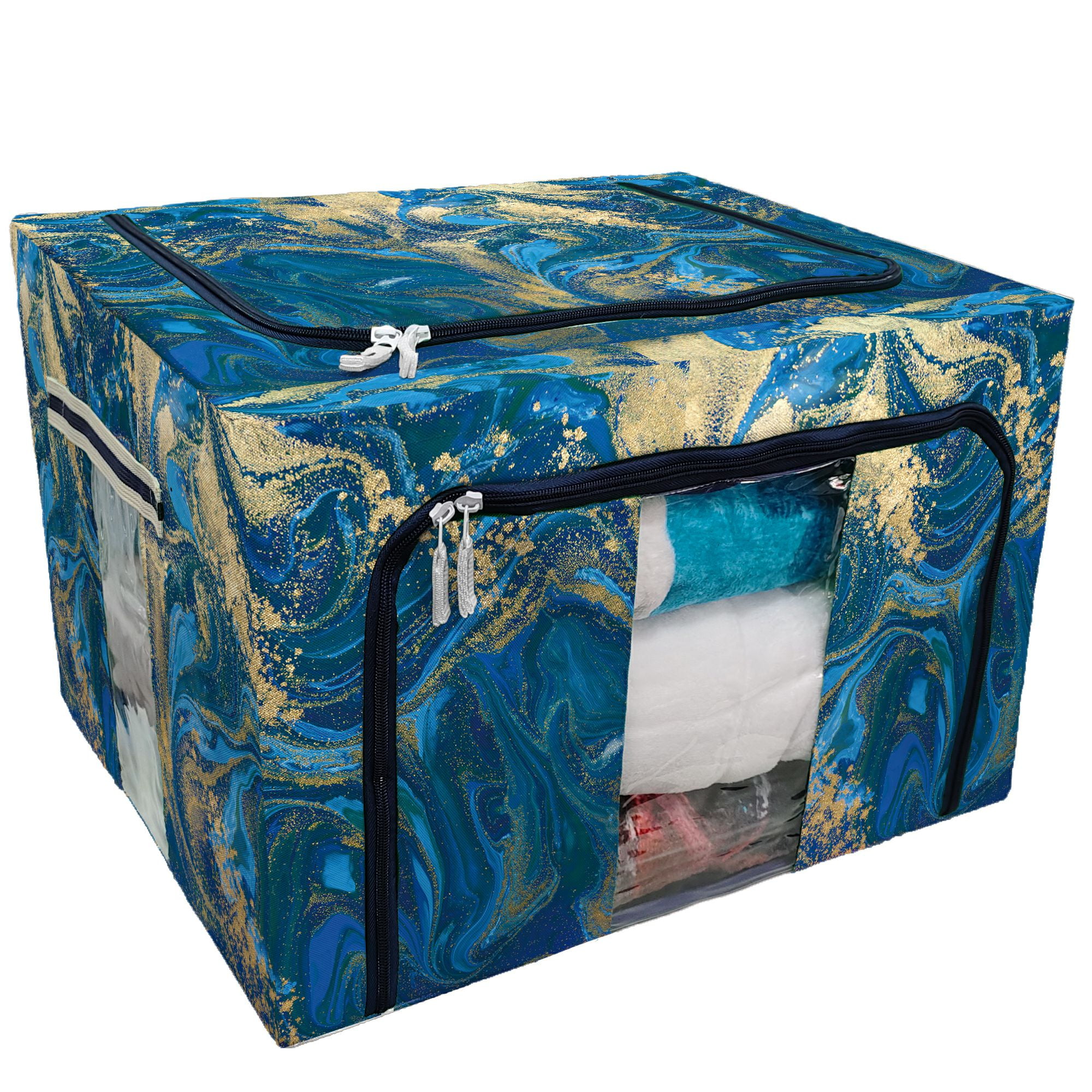 ABPHQTO Blue And Gold Liquid Texture Storage Bag Clear Window Storage ...
