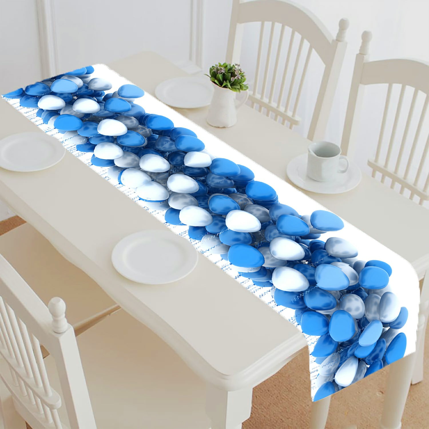 ABPHQTO Blue And White Party Balloons Table Runner Placemat Tablecloth ...