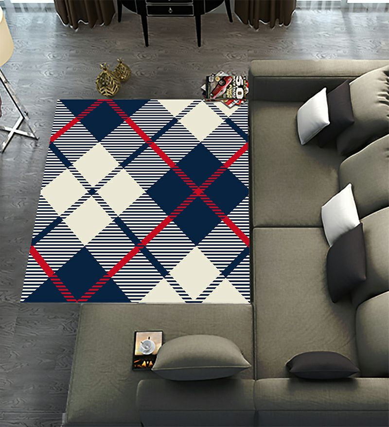 ABPHQTO Blue Beige Fabric Texture Diagonal Area Rugs 5 x 8ft Floor ...
