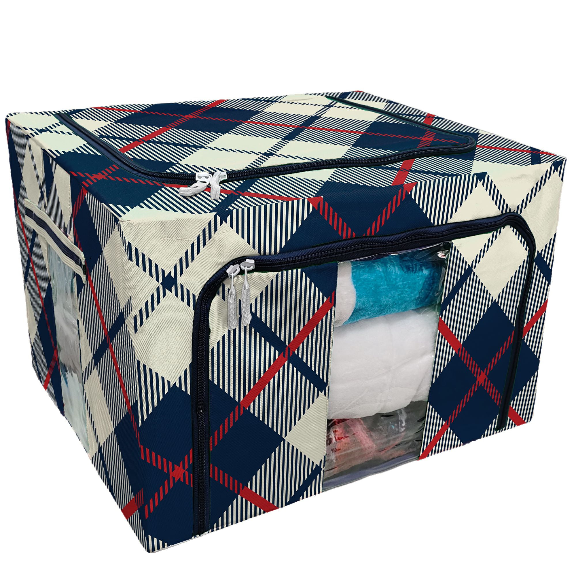 ABPHQTO Blue Beige Fabric Texture Diagonal Storage Bag Clear Window ...