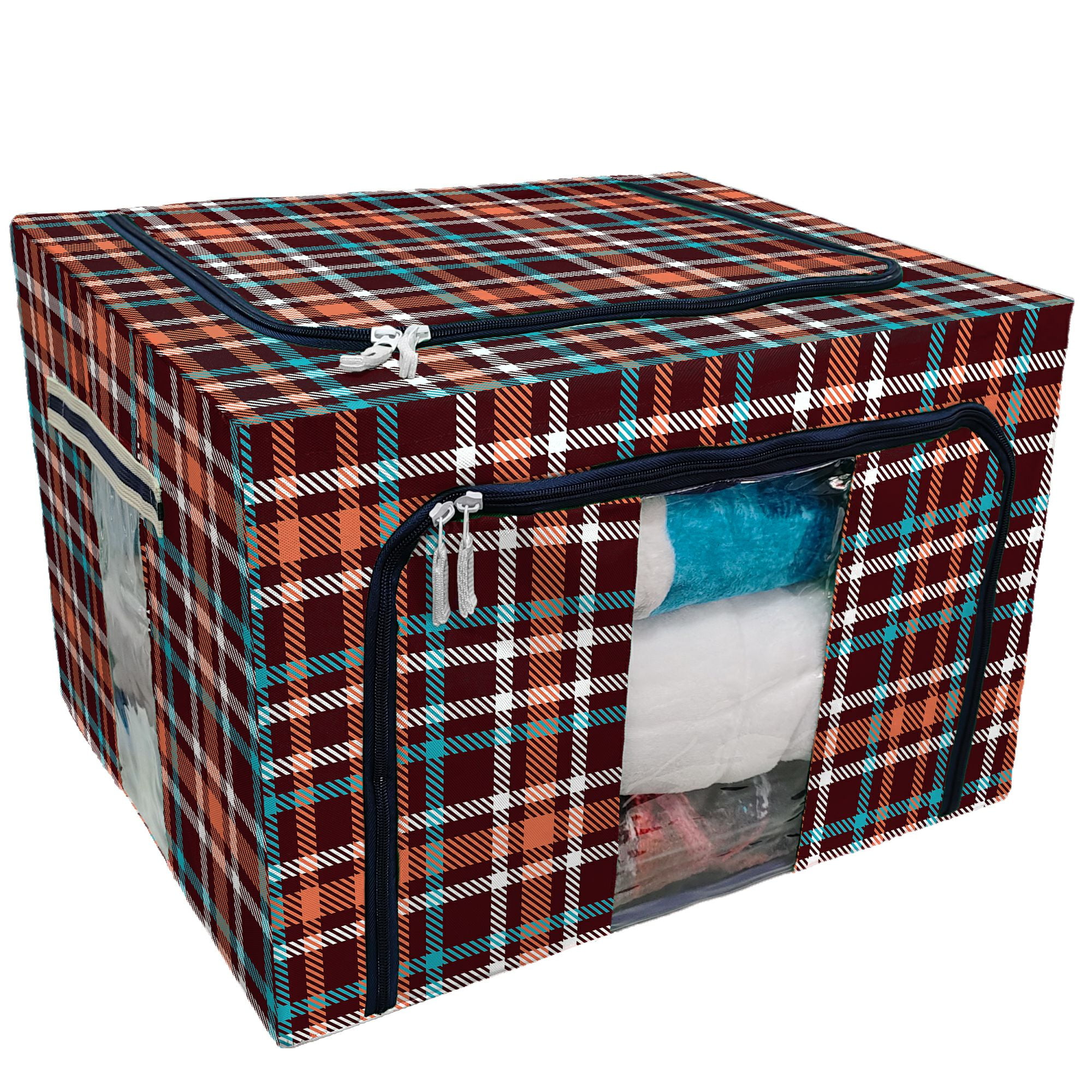 ABPHQTO Blue Red Brown Tartan Checkered Plaid Storage Bag Clear Window ...
