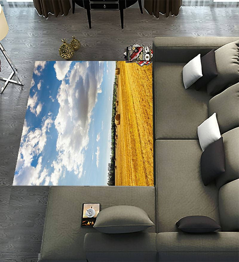 ABPHQTO Blue Sky Little Clouds Green Forest Yellow Ricks Hay Area Rugs ...