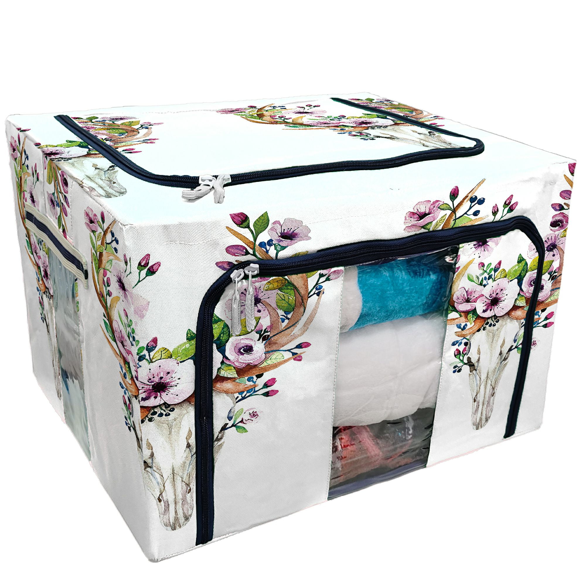 ABPHQTO Bohemian Western Mystical Deer Skull Print Rose Flowers Storage ...