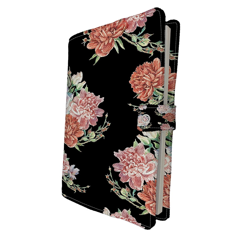 ABPHQTO Bright Cream Roses Pink Red Peonies Black Book Cover Book ...
