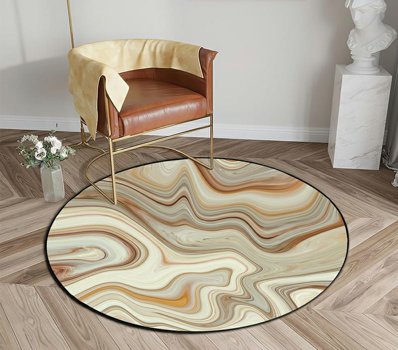 ABPHQTO Brown Marble Texture Round Area Rugs Diameter 5 x 5ft Floor ...