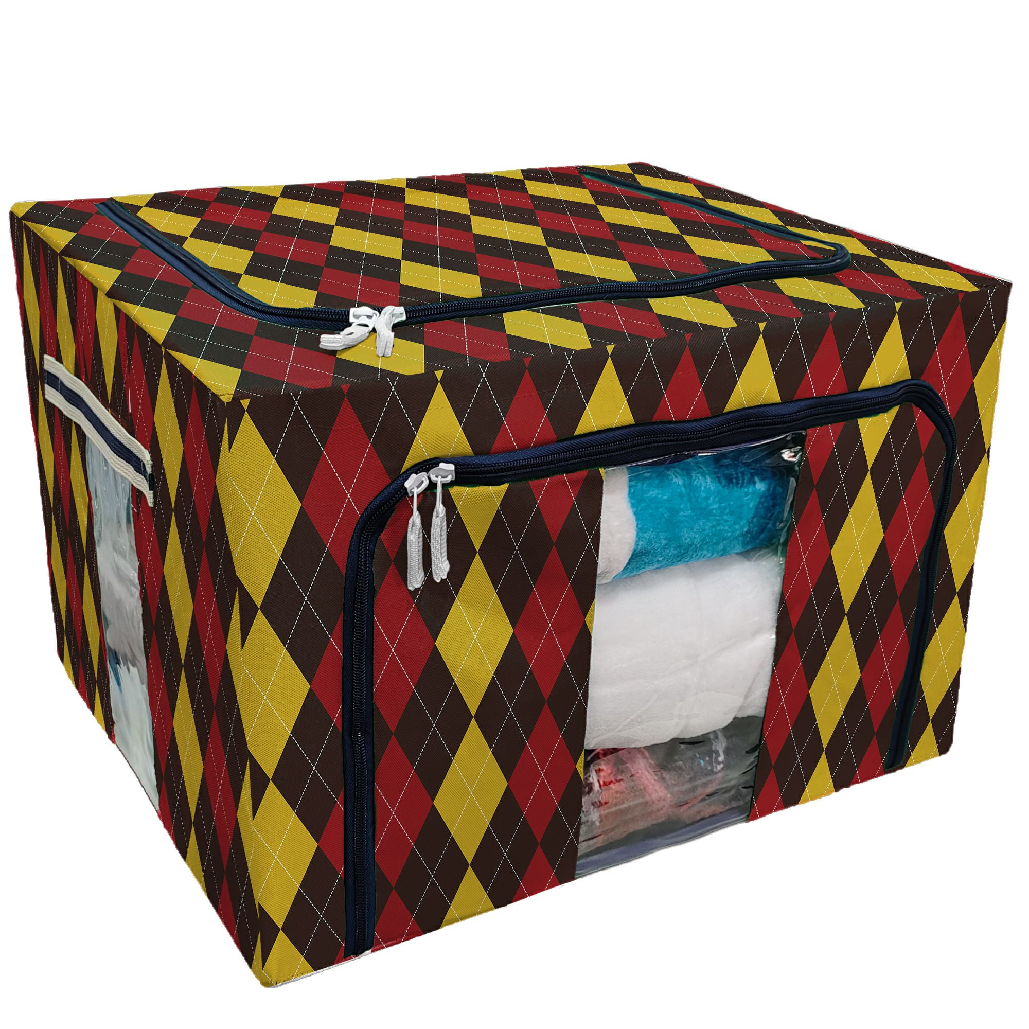 ABPHQTO Brown Red Yellow Argyle Storage Bag Clear Window Storage Bins ...