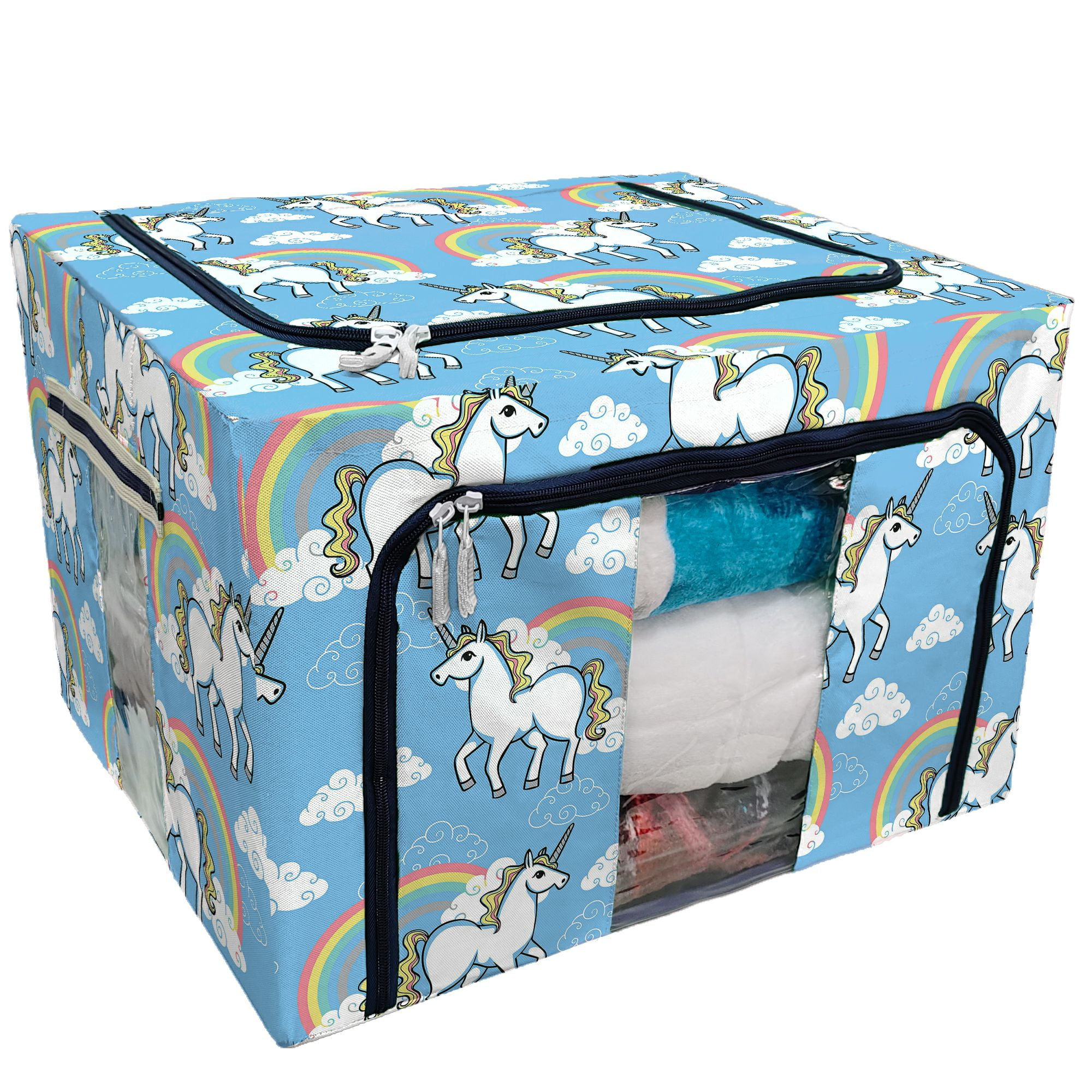 ABPHQTO Cartoon Doodle Unicorn Rainbow Clouds Storage Bag Clear Window ...