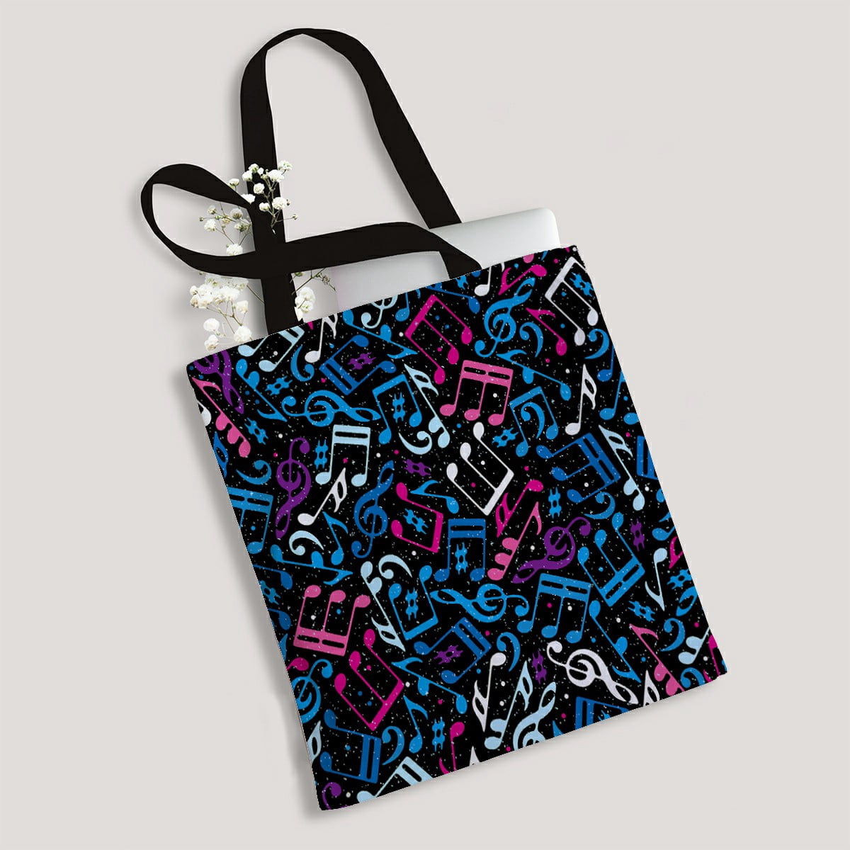 ABPHQTO Colorful Dotted Music Musical Notes Canvas Bag Reusable Tote ...