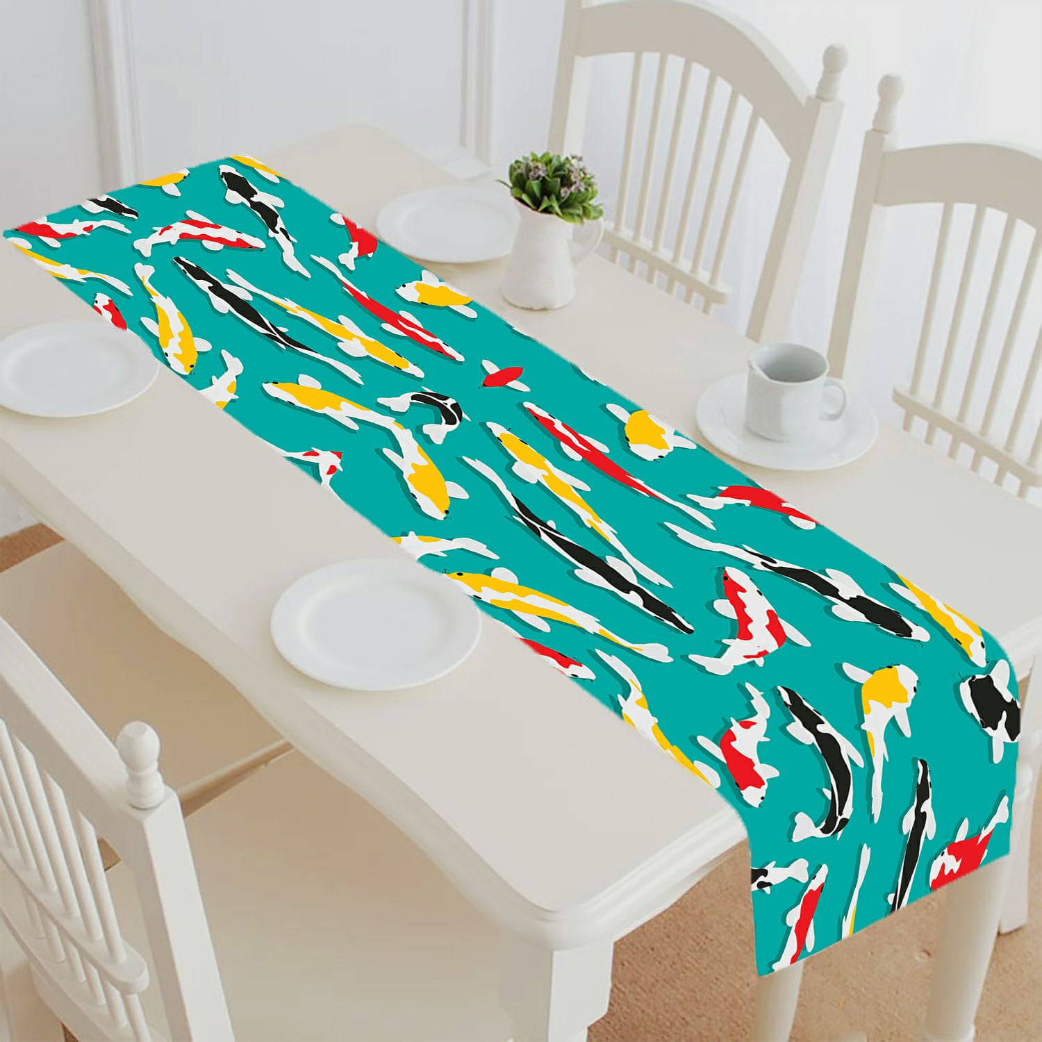 ABPHQTO Colorful Koi Fish Table Runner Placemat Tablecloth For Home ...
