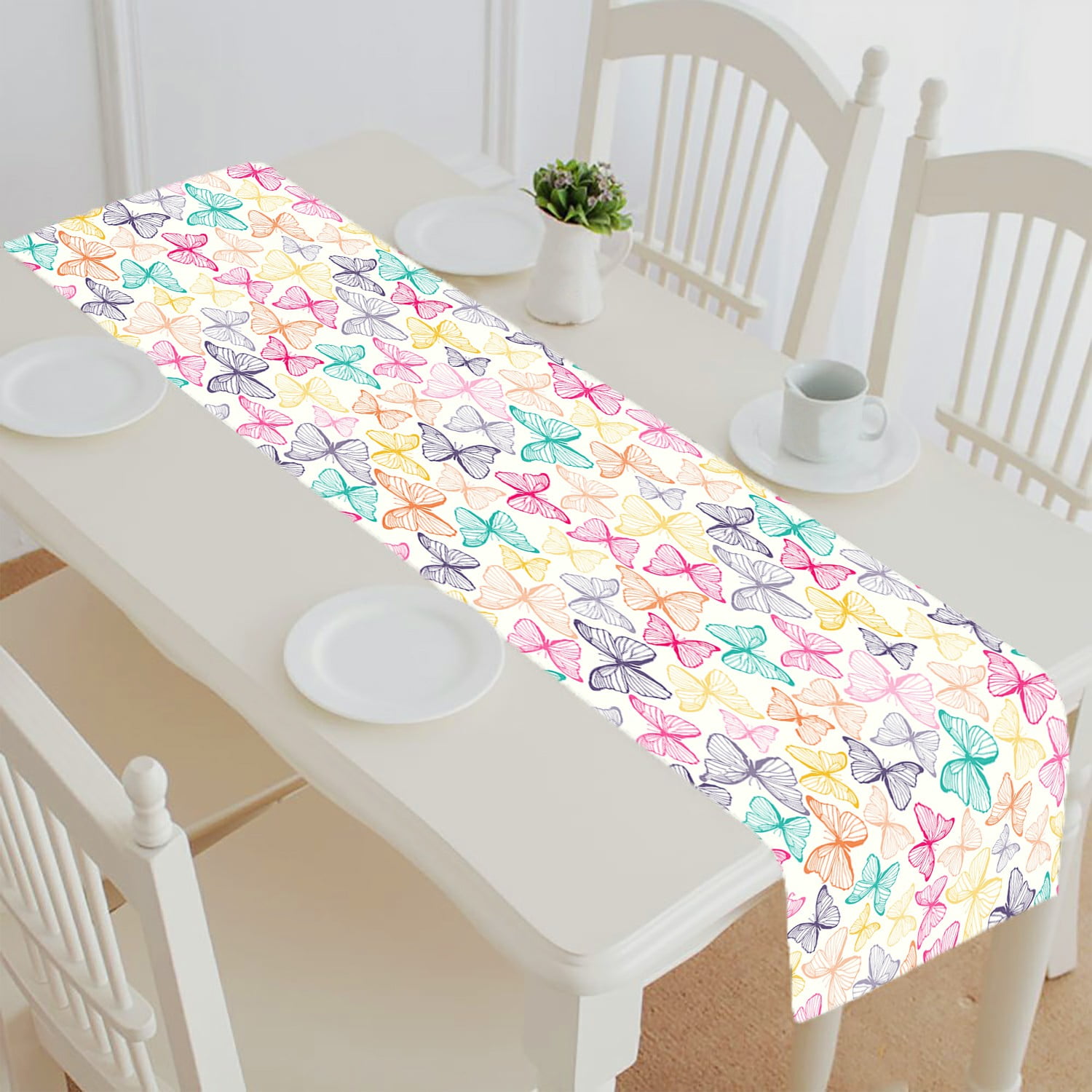 ABPHQTO Colorful Outline Butterflies Spring Summer Table Runner ...