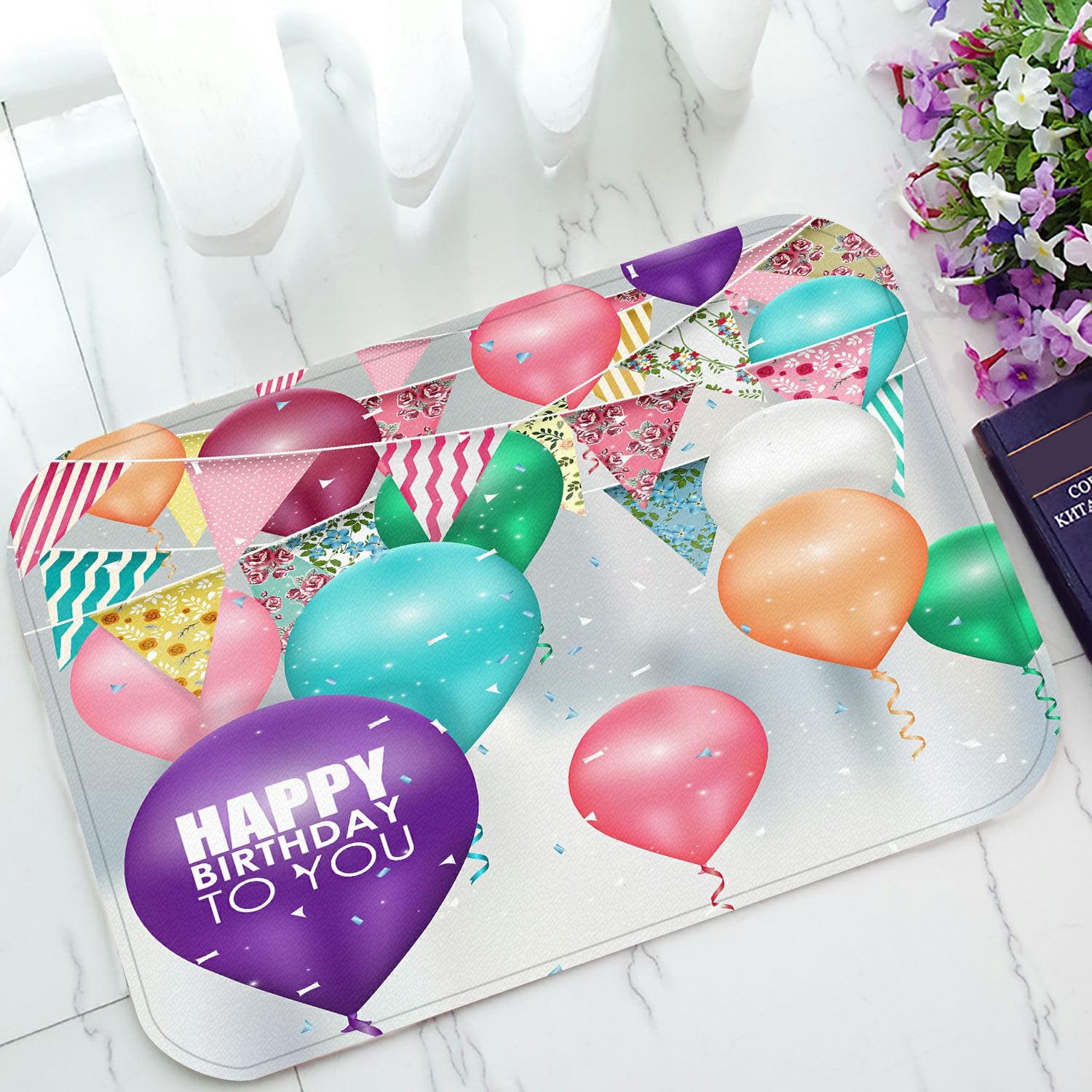 ABPHQTO Colors Balloons Happy Birthday Doormat Entrance Rug Area Rug ...