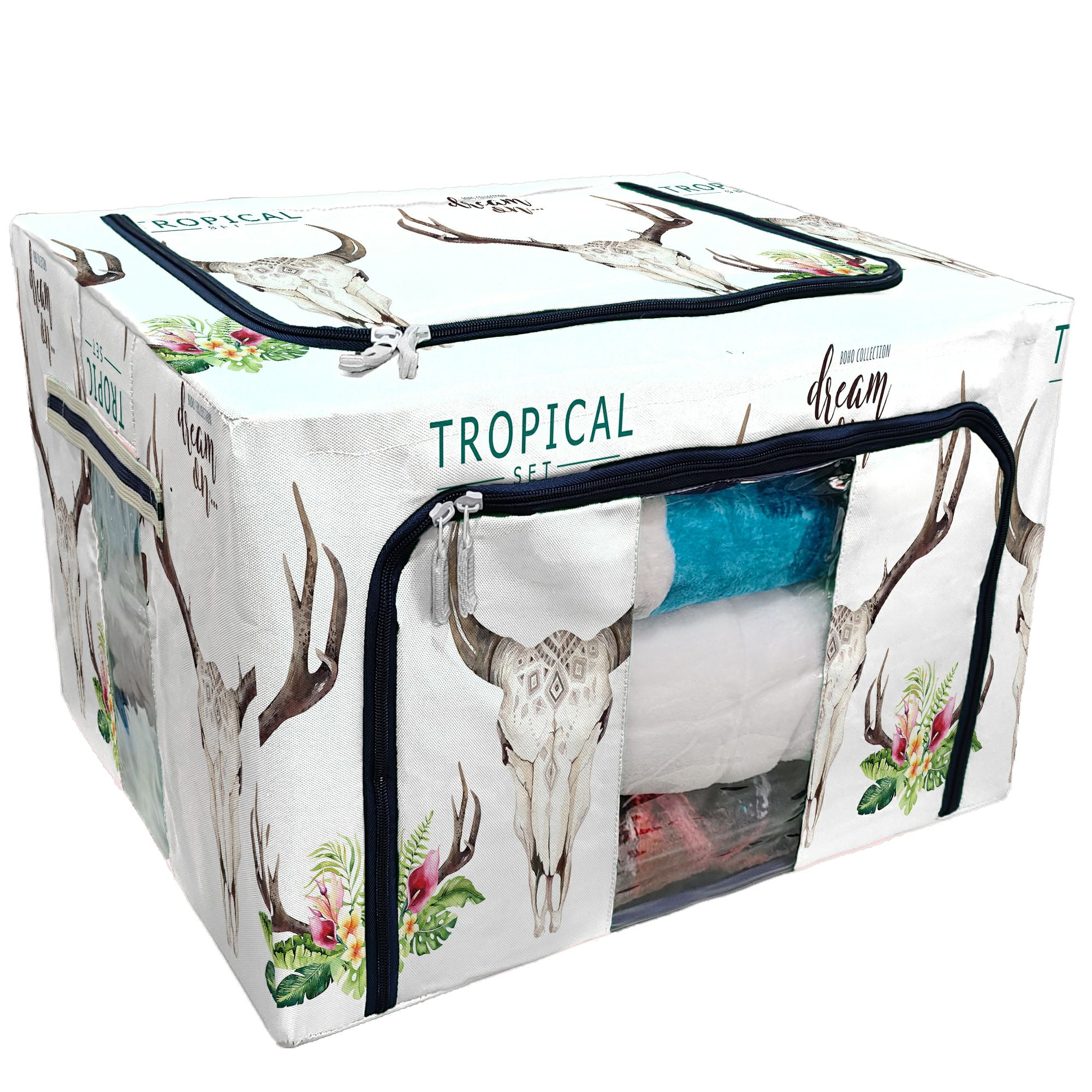 ABPHQTO Cow Skull Tropic Palm Leaves Storage Bag Clear Window Storage ...