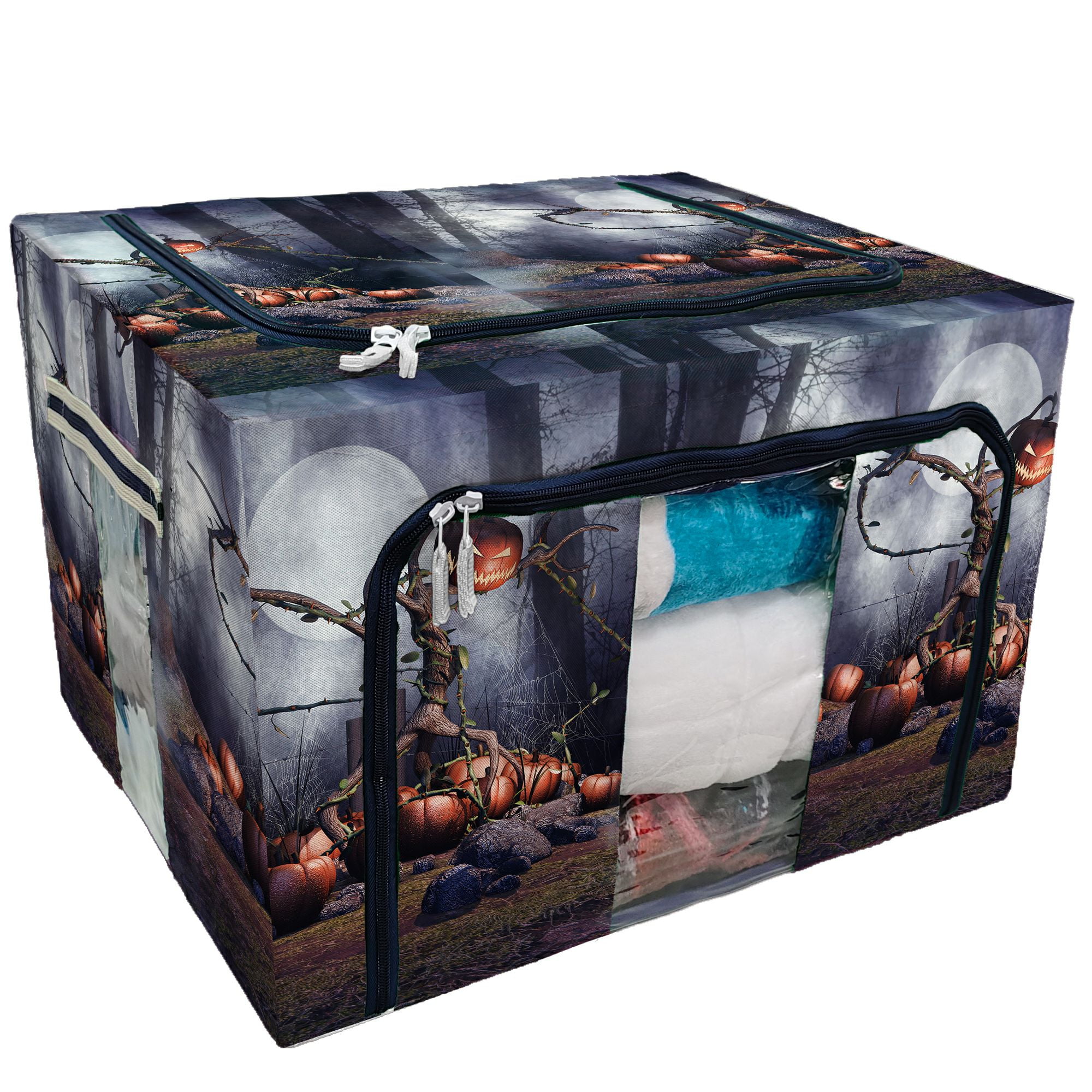 ABPHQTO Creepy Halloween Scarecrow Pumpkin Field At Night Storage Bag ...