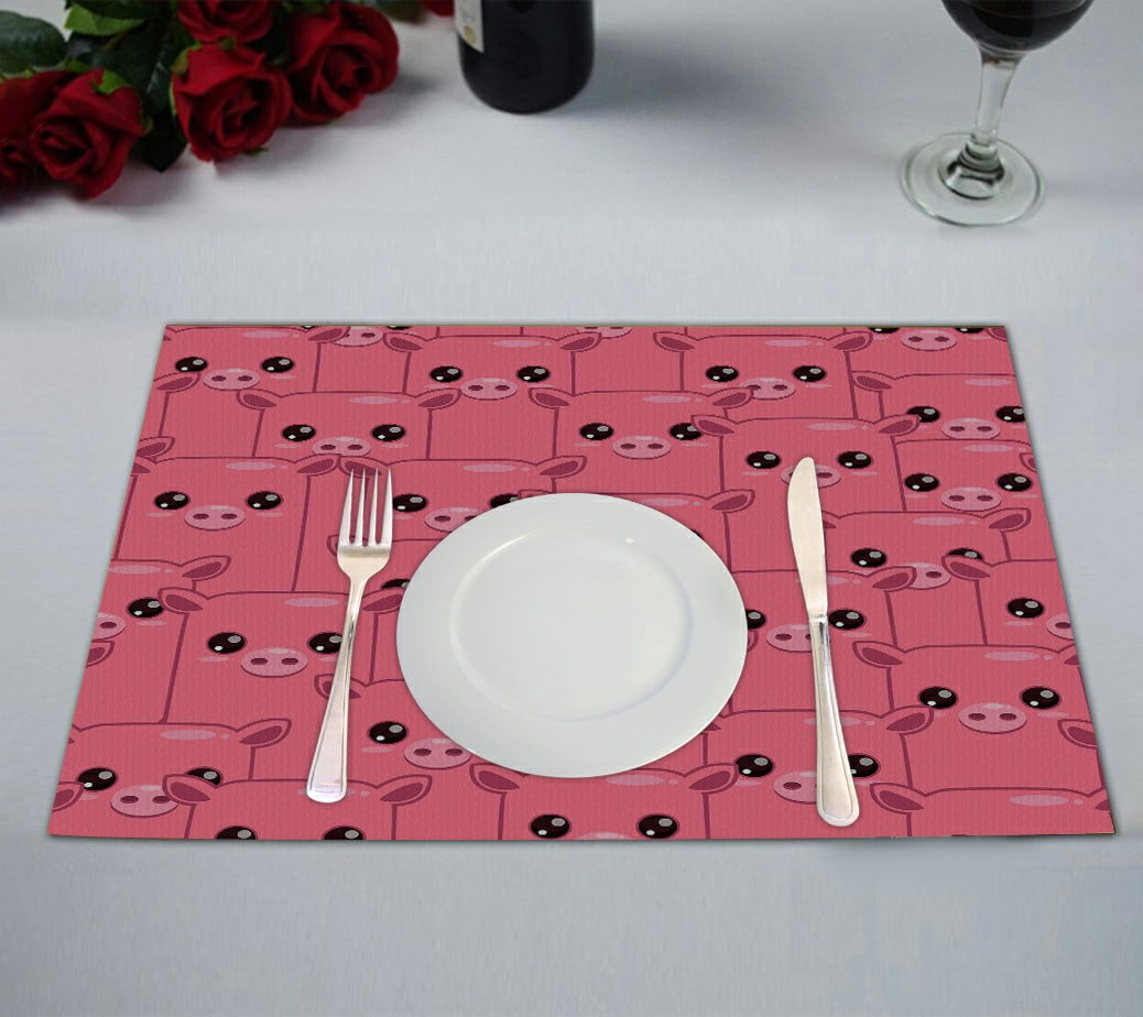 ABPHQTO Cute Cartoon Pink Pigs Table Placemat Food Mat 12x18 Inch,Pack ...