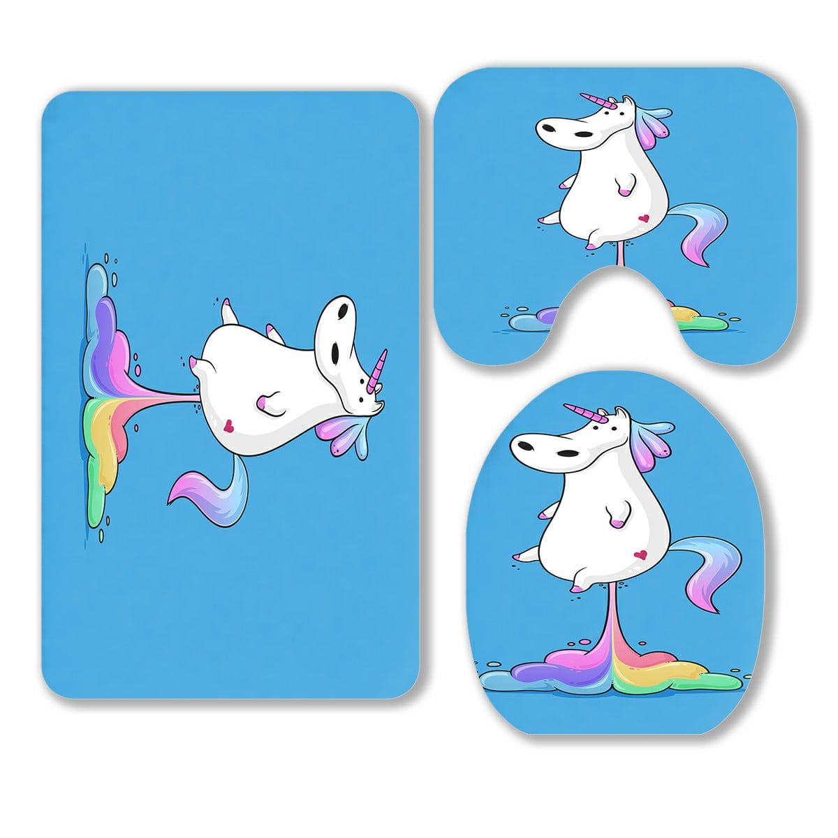ABPHQTO Cute Fat Unicorn Farting Rainbow 3 Piece Bathroom Rugs Set Bath ...