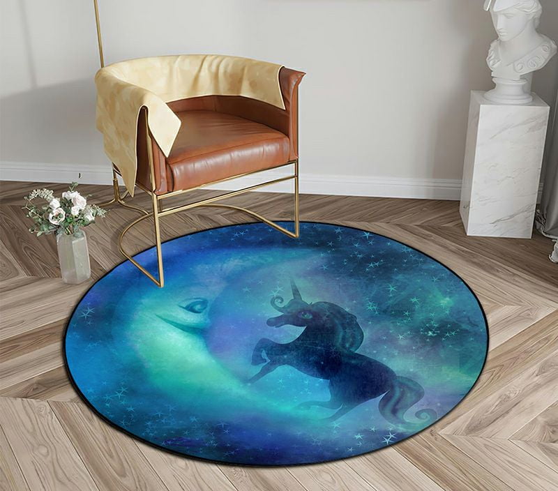 ABPHQTO Cute Magic Unicorn Moon Round Area Rugs Diameter 3.3 x 3.3ft ...