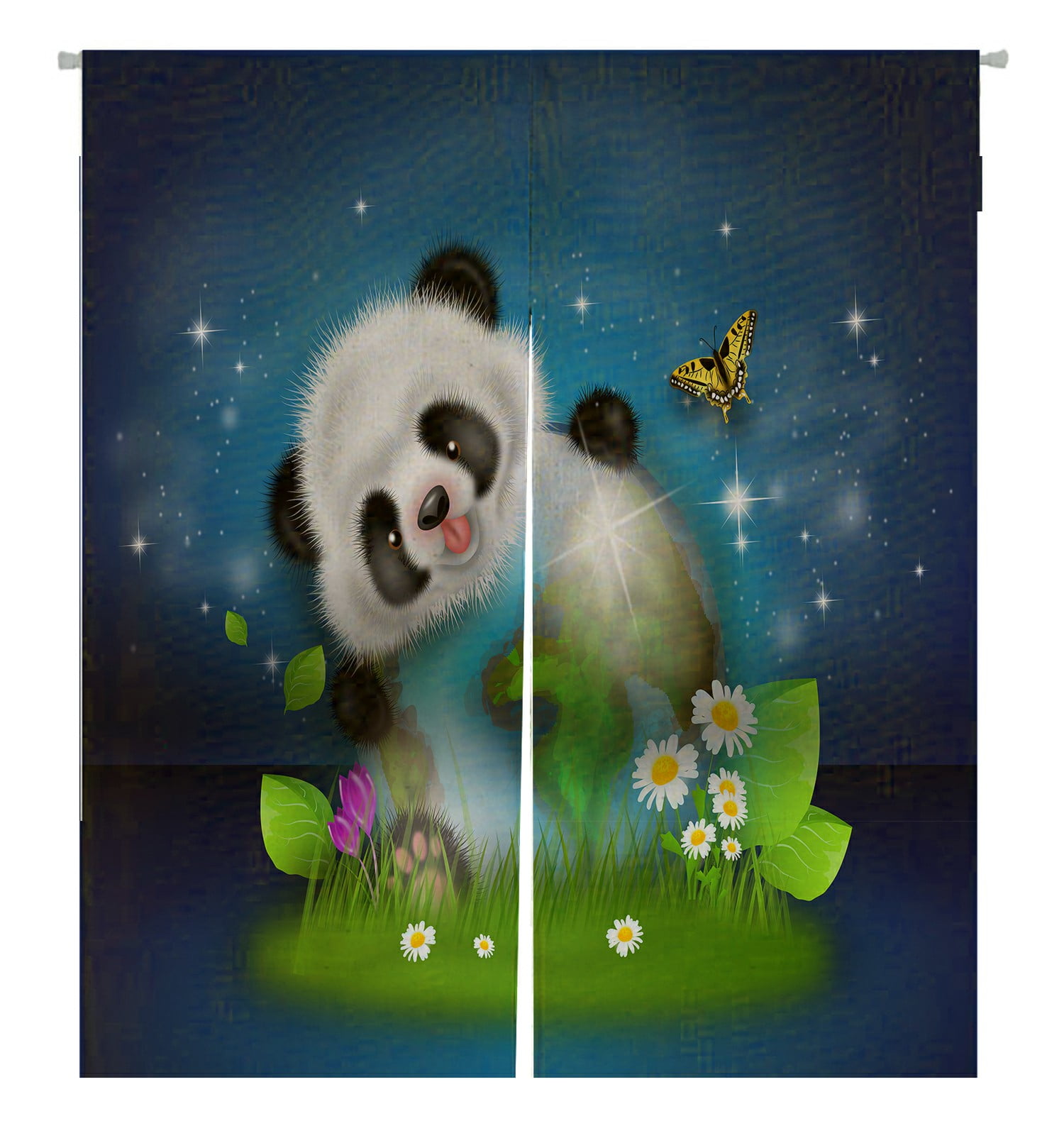 ABPHQTO Cute Panda With Earth Globe Grass Flowers Dark Blue Starry ...