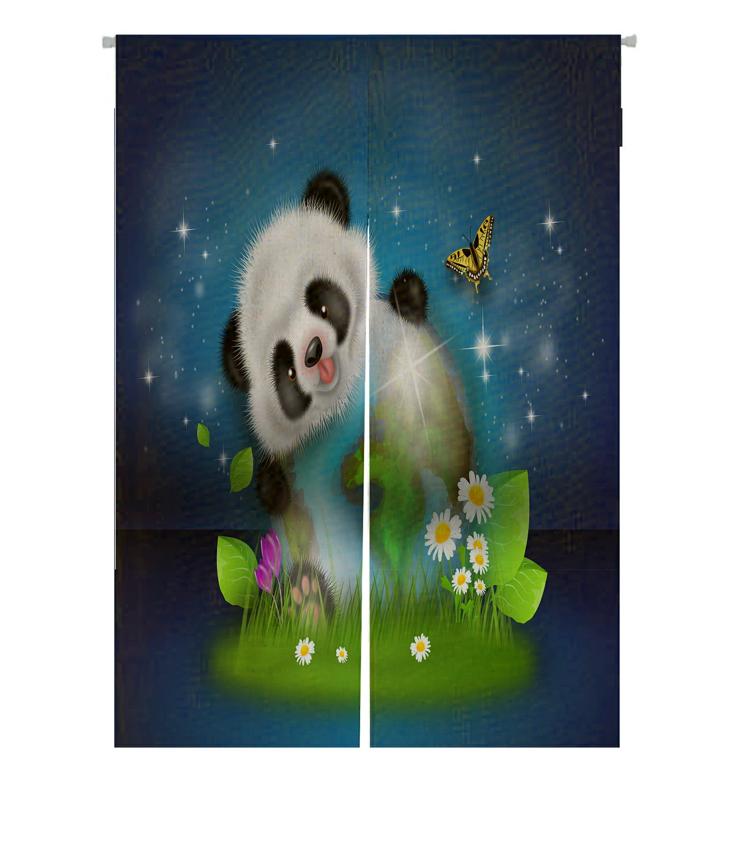 ABPHQTO Cute Panda With Earth Globe Grass Flowers Dark Blue Starry ...