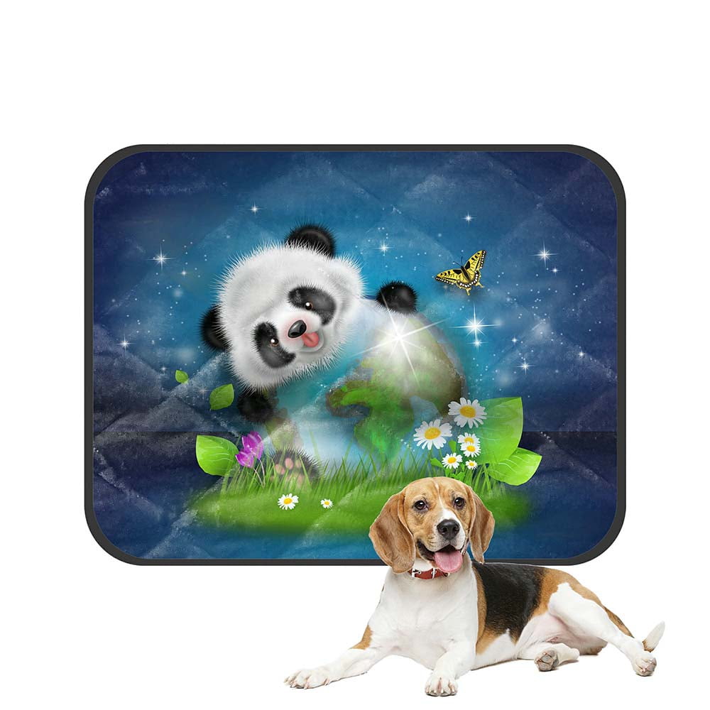 ABPHQTO Cute Panda With Earth Globe Grass Flowers Dark Blue Starry Pet ...