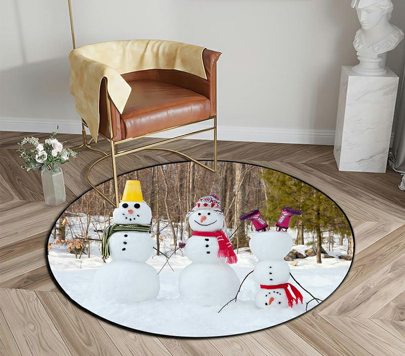 ABPHQTO Cute Snowmen Scarf Forest Round Area Rugs Diameter 3 x 3ft ...