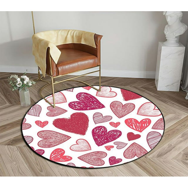 ABPHQTO Doodle Red Hearts Valentine'S Day Round Area Rugs Diameter 4 x ...