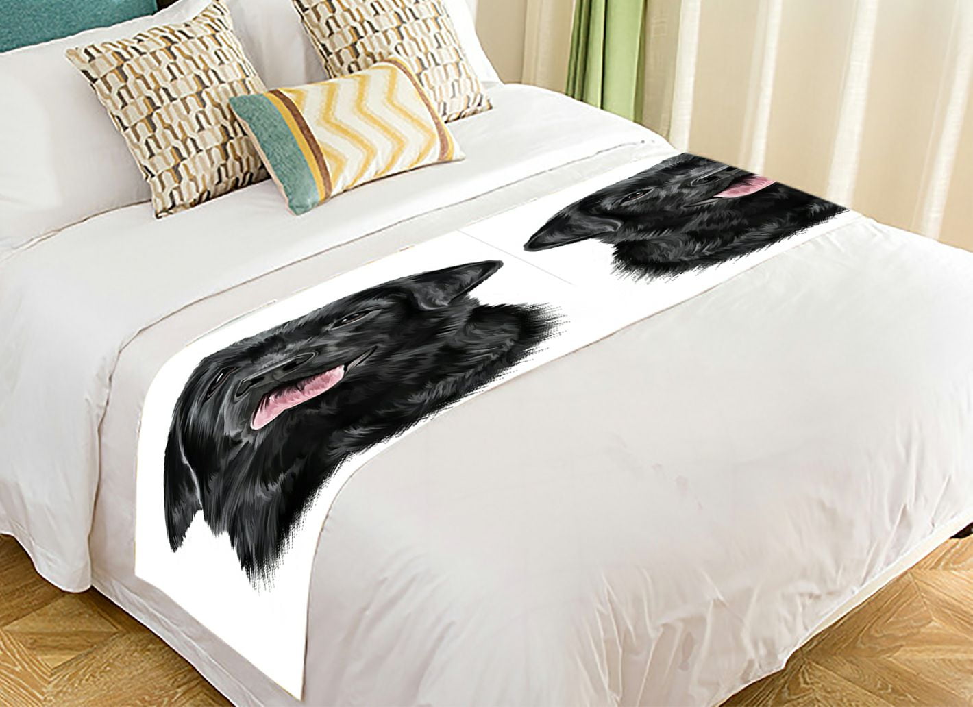 ABPHQTO Drawing Dog Breed Black Labrador Portrait Bed Runner Bedding ...
